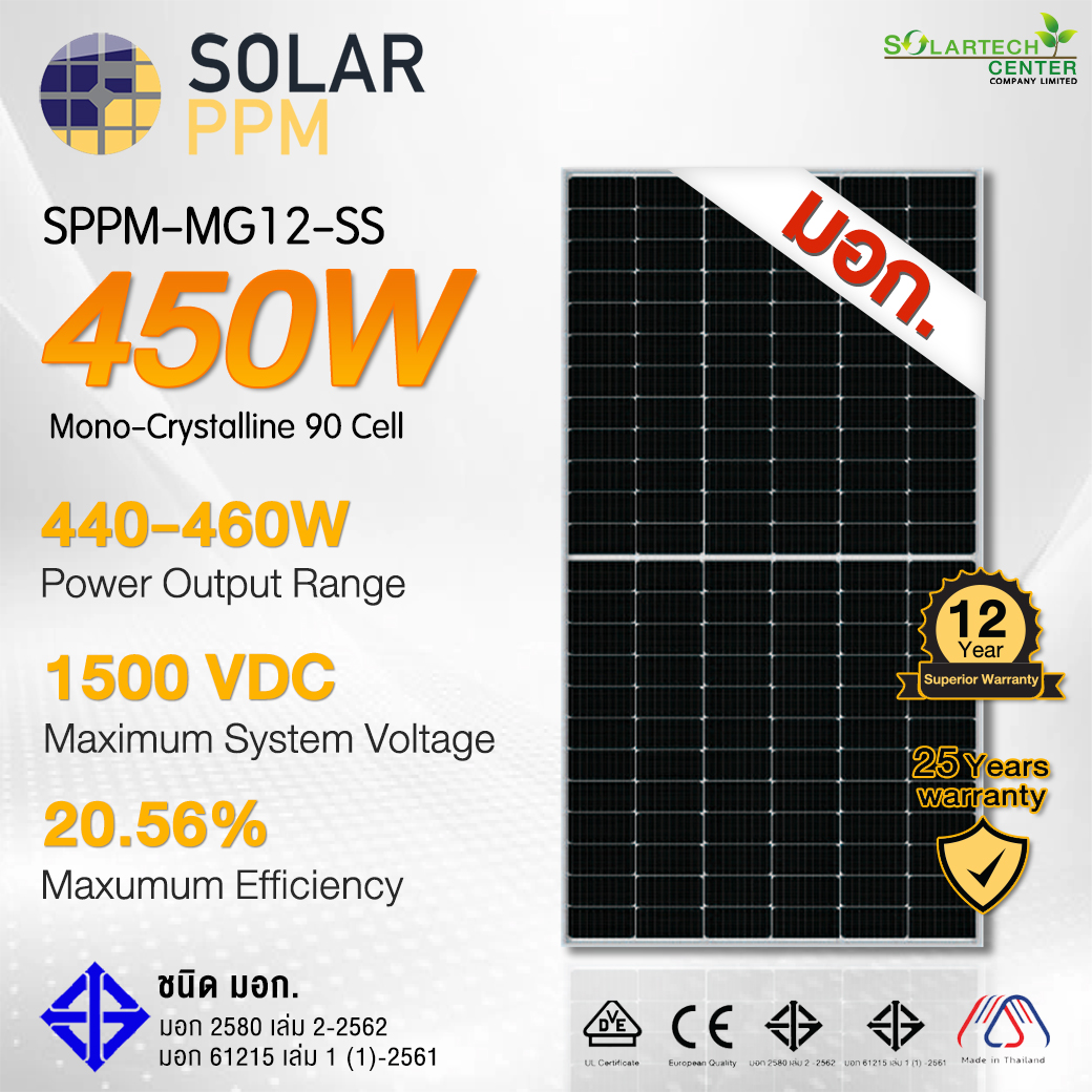 SPPM Solar PV Module 450W MONO (มอก.) - ขายอุปกรณ์ติดตั้งโซล่าเซลล์ แผงโซล่าเซลล์ ปั๊มน้ําโซล่า ...
